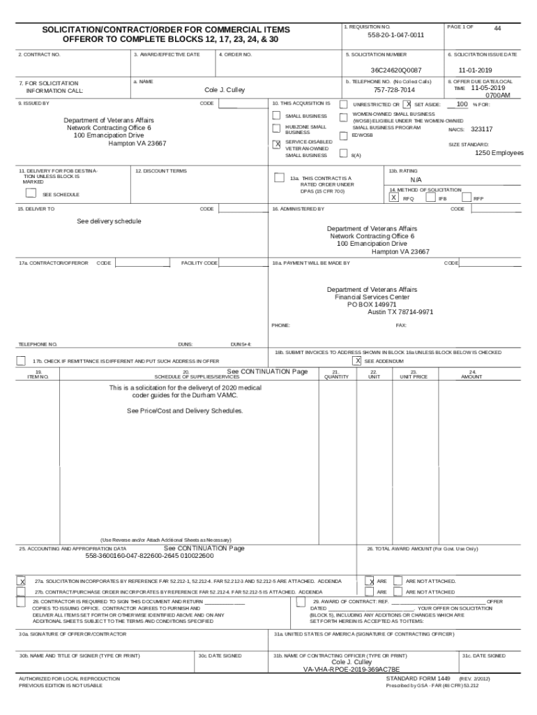 Sf 1449 ORDIFA Doc Template | pdfFiller