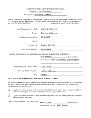 Fillable Online PUBLIC NOTICE BILLING AUTHORIZATION FORM Fax Email ...