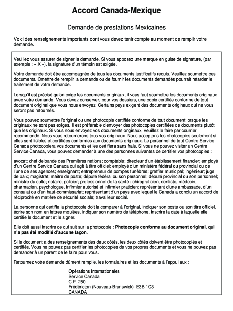 Remplissable En Ligne Demande de prestations Mexicaines - Service Canada Forms Fax Email ...