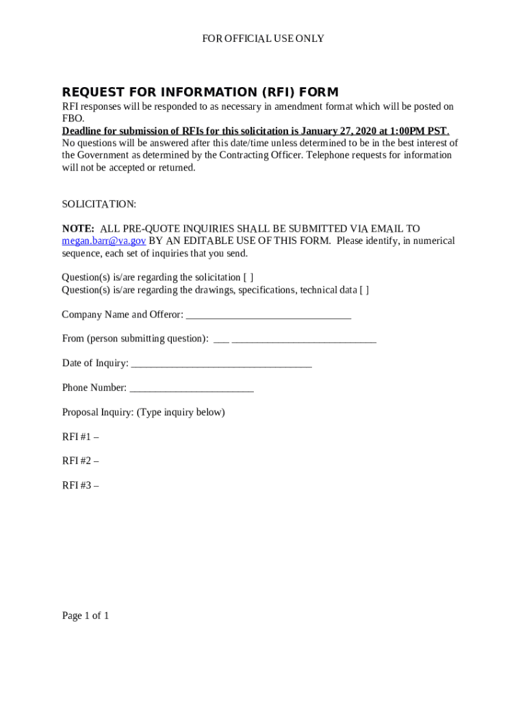 Request for Ination (RFI) Doc Template | pdfFiller