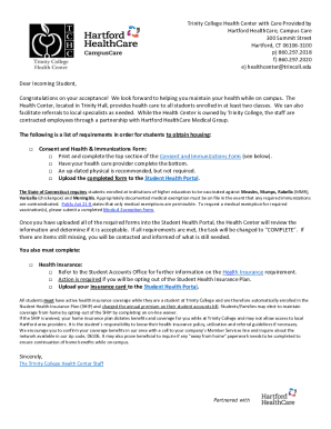 Fillable Online Trinity College Health Center with Care Provided by ...