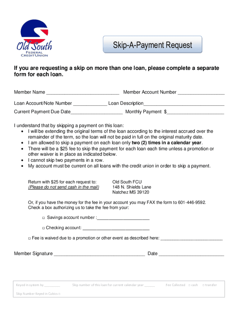 Fillable Online Skip-A-Pay Application Skip your monthly loan payment(s ...