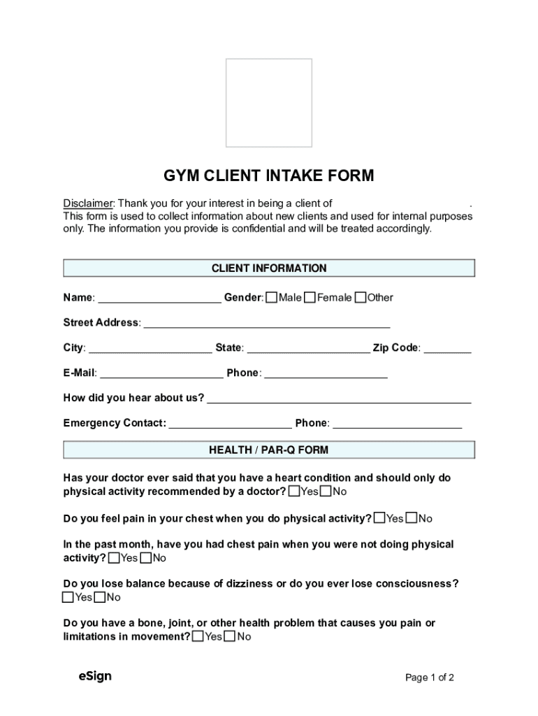 Fillable Online Personal Training Client Intake Form Template Fax Email ...