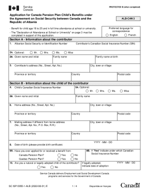 Fillable Online Albania/Canada Agreement - Application for CPP child's ...