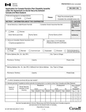 Fillable Online New Zealand/Canada Agreement - Application for CPP ...