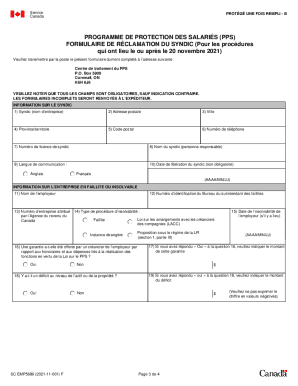 Remplissable En Ligne programme de protection des salaris - Service Canada Forms Fax Email ...