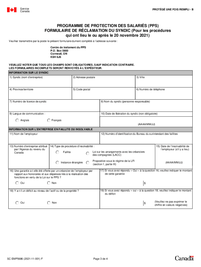Remplissable En Ligne programme de protection des salaris - Service Canada Forms Fax Email ...