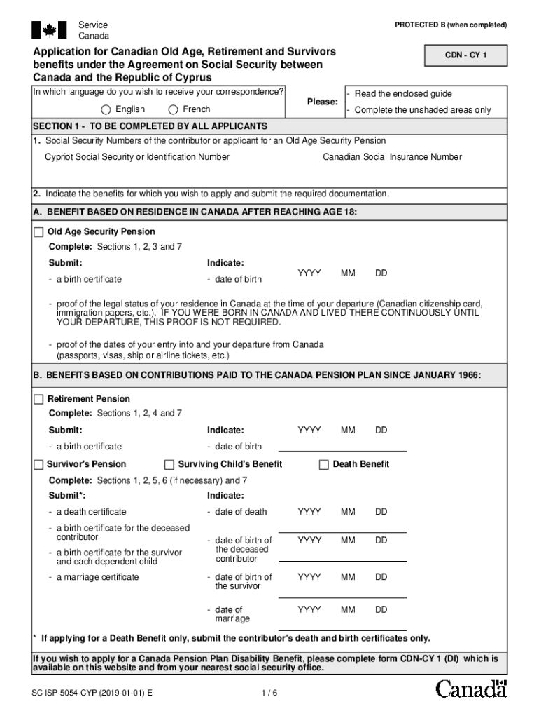 Fillable Online Cyprus/Canada Agreement - Application for Canadian Old Age, Retirement and ...