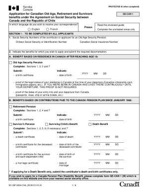Fillable Online The Republic of Chile/Canada Agreement - Application for Canadian Old Age ...