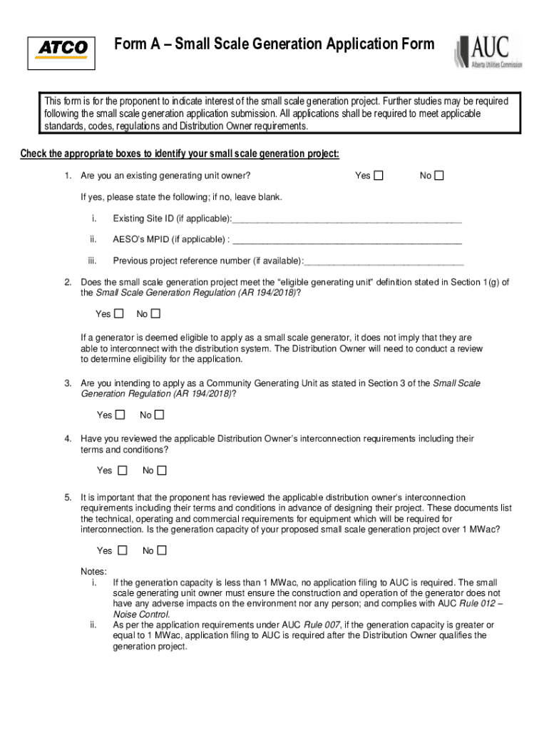 Fillable Online Small Scale Generation Application Form Fax Email Print ...