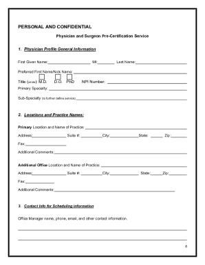 Fillable Online Physician and Surgeon Pre-Certification Service. Pre ...