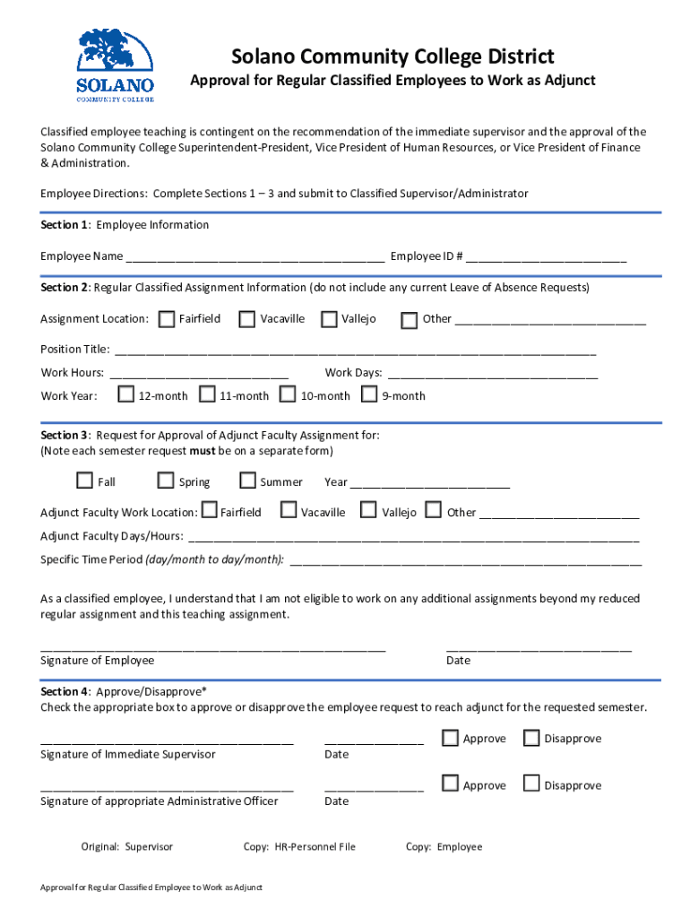 Fillable Online Approval Form for Classified Employees to Work as an ... Fax Email Print - pdfFiller