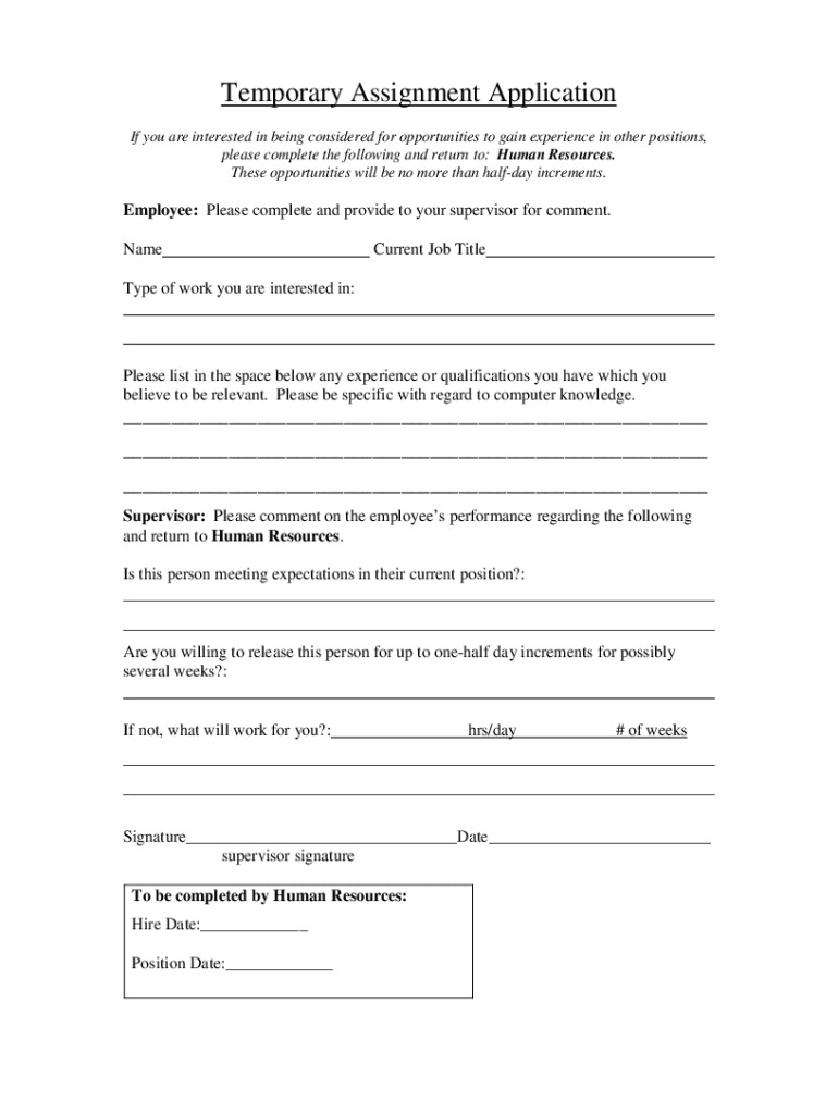 Fillable Online Temporary Assignment Evaluation Form Fax Email Print - pdfFiller