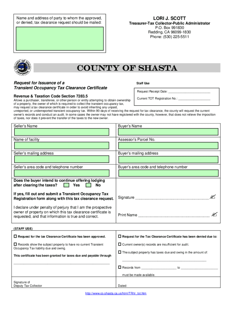 Fillable Online Request for TOT Clearance Certificate.doc Fax Email ...