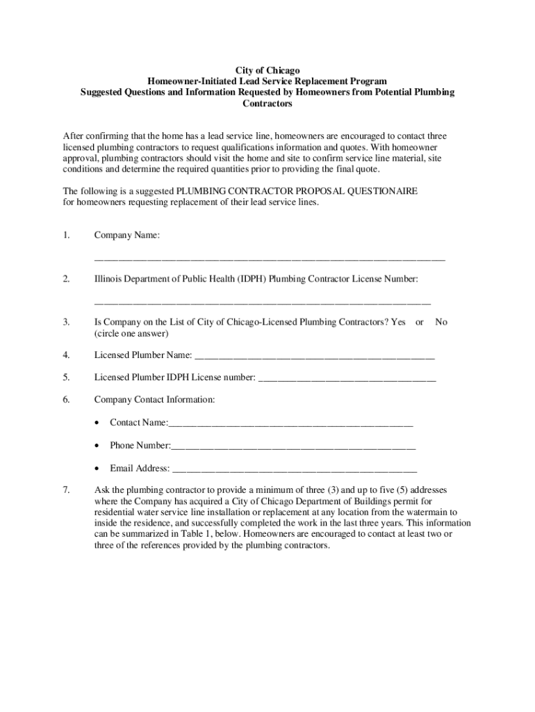 Fillable Online City of Chicago Homeowner-Initiated Lead Service ...