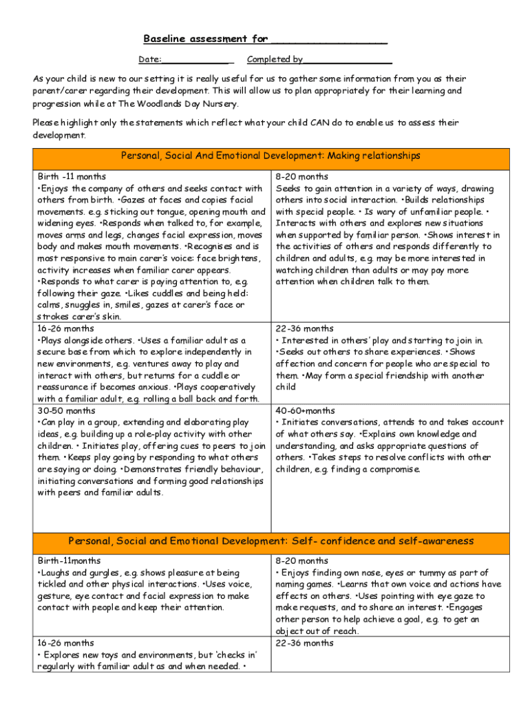Fillable Online Personal, Social and Emotional Development: Self Fax ...