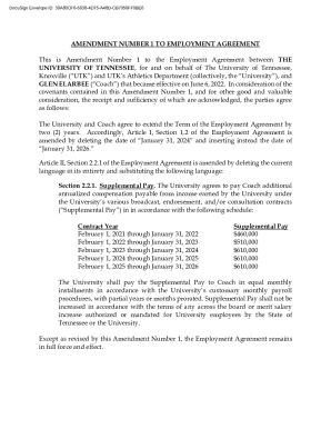 Fillable Online AMENDMENT NUMBER 1 TO EMPLOYMENT AGREEMENT Fax Email ...