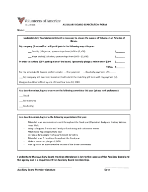 Fillable Online AUXILIARY BOARD EXPECTATION FORM Name: I unders Fax ...