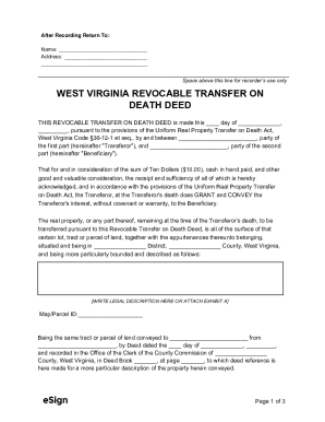 Fillable Online West Virginia Transfer on Death Deed Form Fax Email Print - pdfFiller
