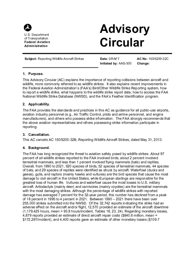 Fillable Online Draft AC 150/5200-32C, Reporting Wildlife Aircraft ...