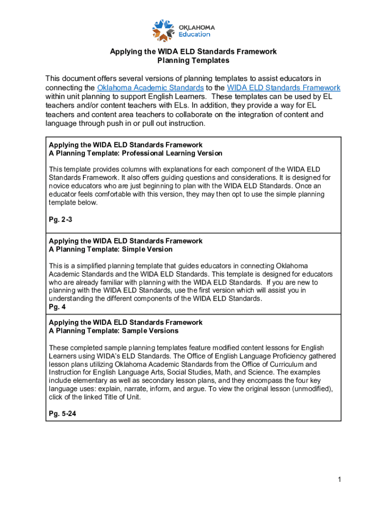 Fillable Online sde ok Planning with the WIDA ELD Standards Framework ...