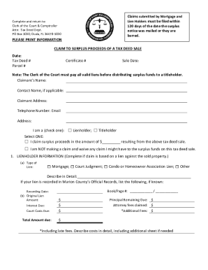 Fillable Online AFFIDAVIT OF CLAIM TO SURPLUS PROCEEDS OF A ... Fax ...