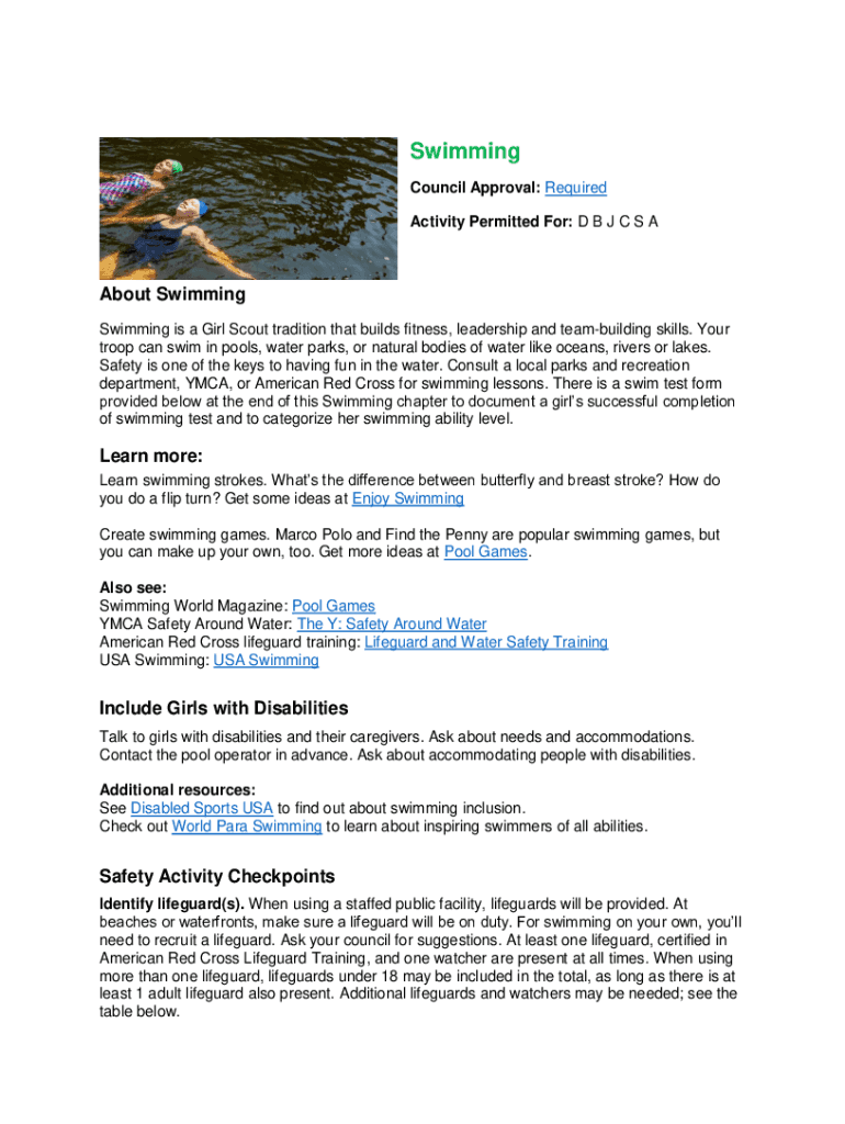 Fillable Online Swimming Safety Activity Checkpoints Fax Email Print ...