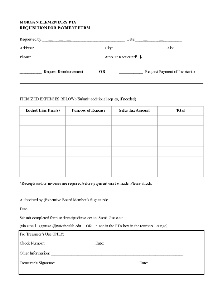 Fillable Online PTA REQUISITION FOR PAYMENT FORM Fax Email Print ...