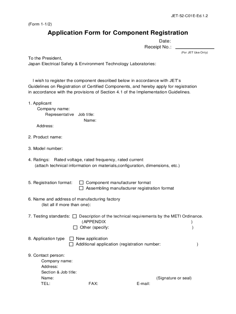 Fillable Online Application Form for Component Registration Fax Email ...