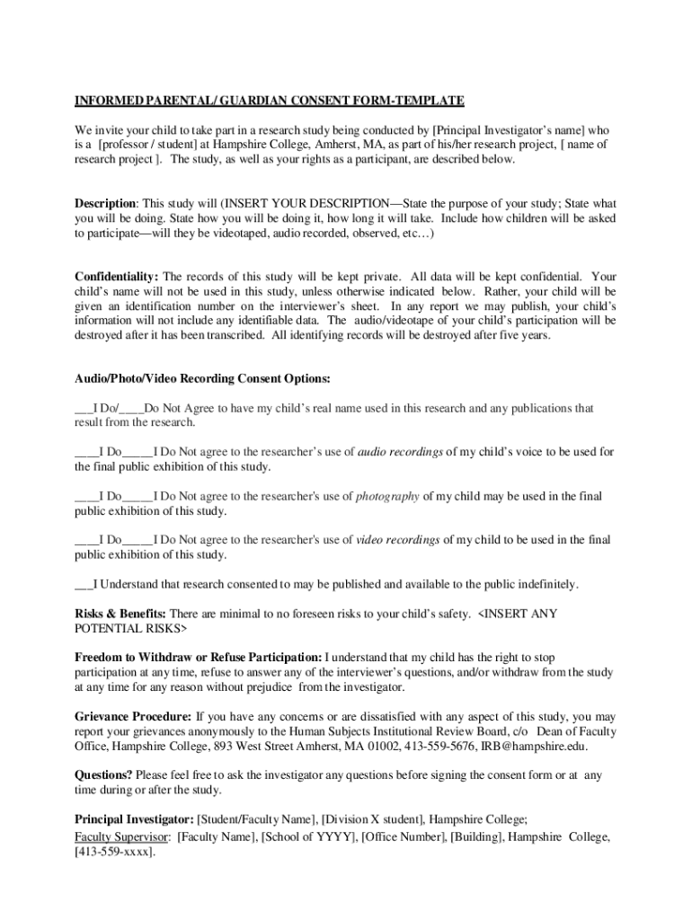 Fillable Online informed parental/ guardian consent form-template Fax ...