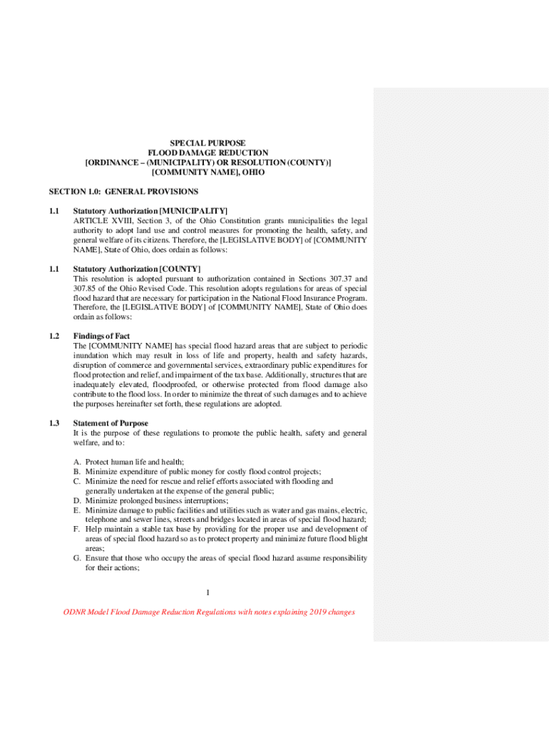 Fillable Online 1 ODNR Model Flood Damage Reduction Regulations with ...