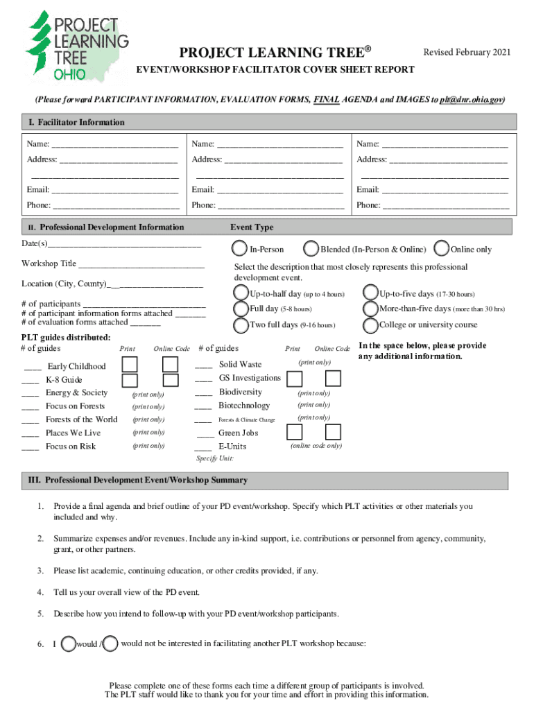 Fillable Online PROJECT LEARNING TREE FACILITATOR COVER ... Fax Email Print - pdfFiller