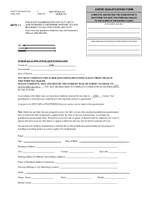 Fillable Online JUROR QUALIFICATION FORM Fax Email Print - pdfFiller