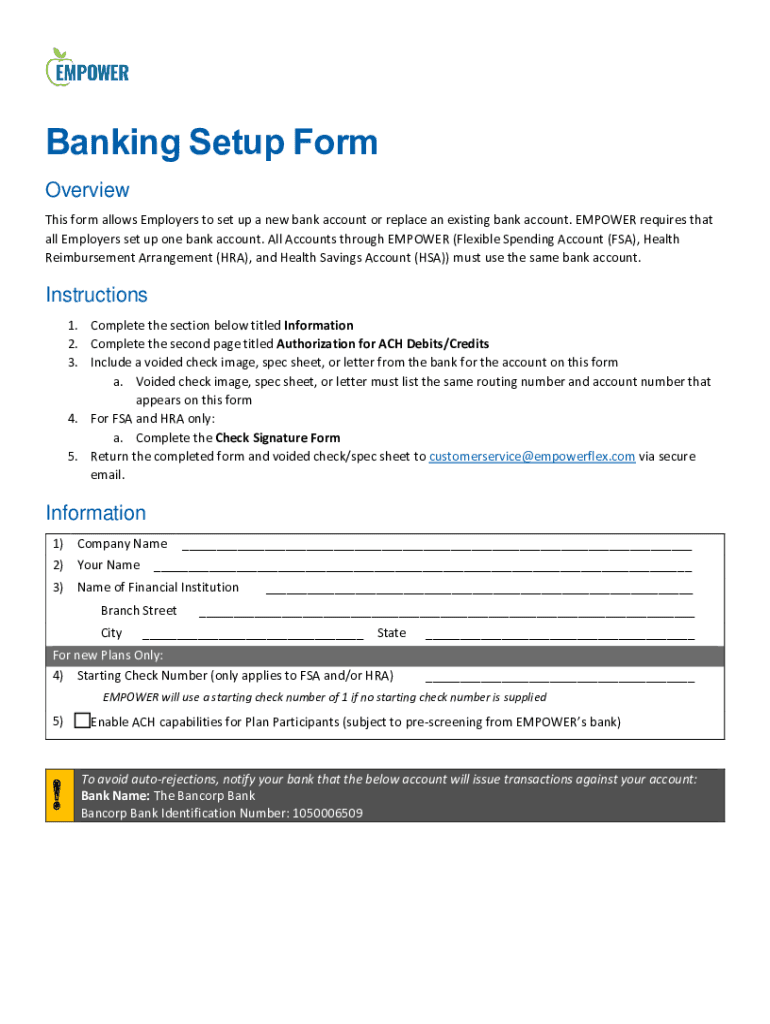 Fillable Online Banking Setup Form Fax Email Print - pdfFiller