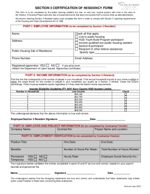 Fillable Online SECTION 3 CERTIFICATION OF RESIDENCY FORM Fax Email ...