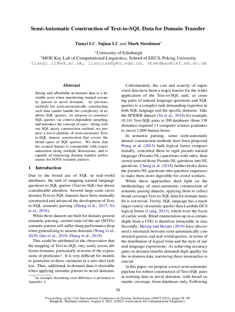 Fillable Online Semi-Automatic Construction of Text-to-SQL Data for ... Fax Email Print - pdfFiller