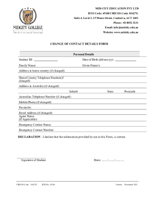 Fillable Online CHANGE OF CONTACT DETAILS FORM Personal ... Fax Email ...