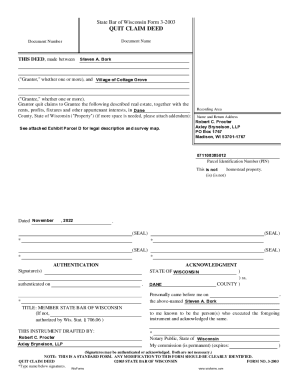 Fillable Online State Bar of Wisconsin Form 3-2003 - QUIT CLAIM DEED ...