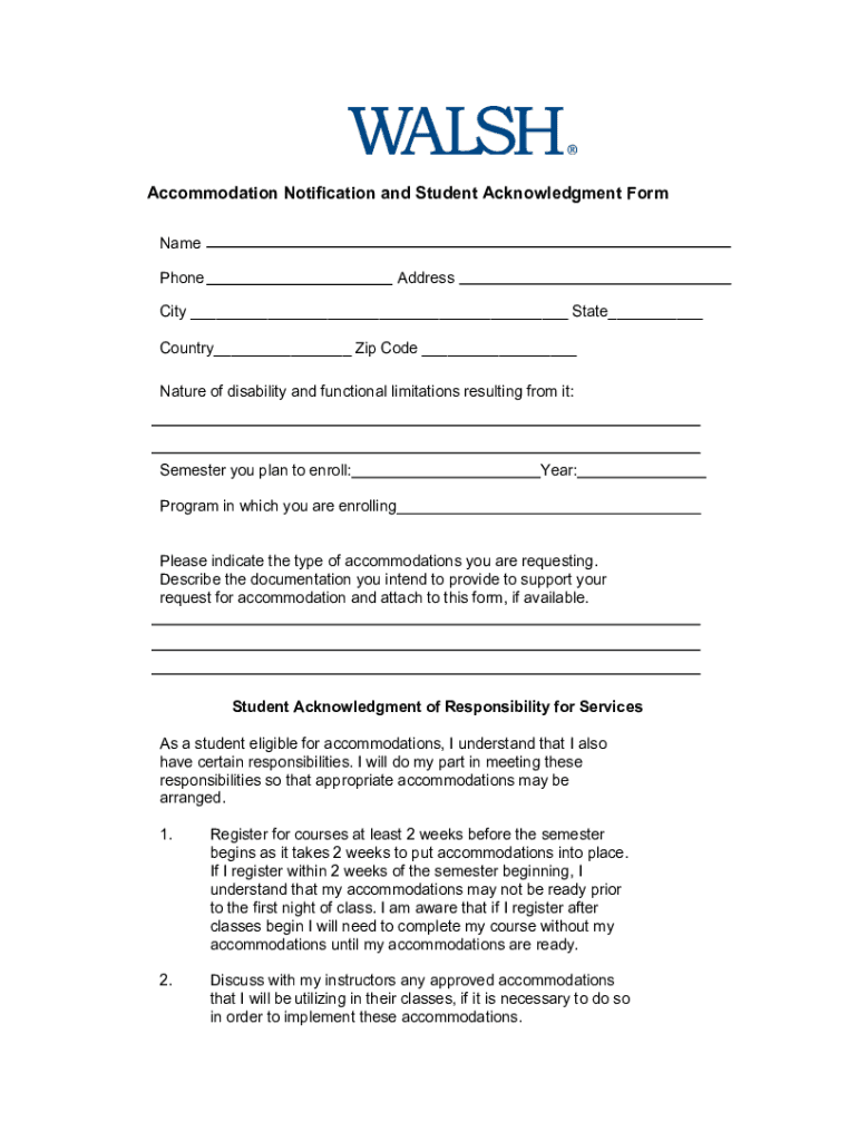 Fillable Online Accommodation Notification and Student Consent Form ...