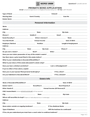 Fillable Online Probate Bond Application - - Russel L Morris Insurance ...