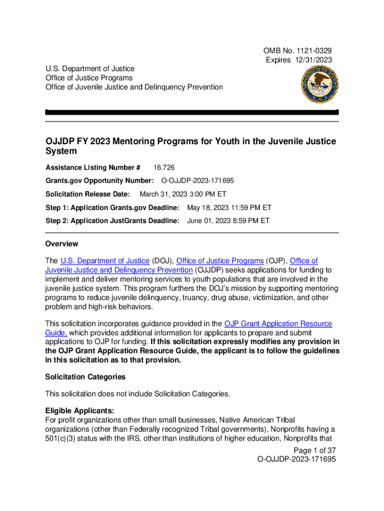 Fillable Online OJJDP FY 2023 Mentoring Programs for Youth in the ...