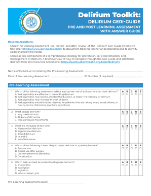 Fillable Online Delirium Toolkit: Delirium Geri-Guide Pre and Post ...