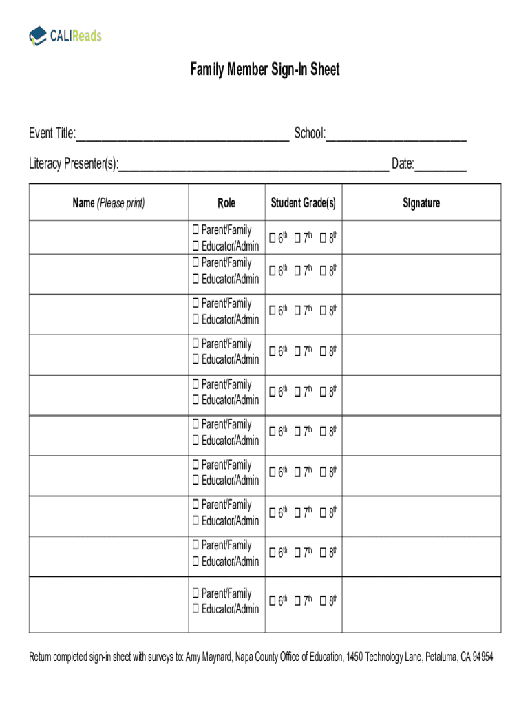 Fillable Online CALI Reads Family Event Sign-In Sheet.docx Fax Email Print - pdfFiller