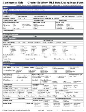 Fillable Online Commercial Sale Greater Southern MLS Data Listing Input ...