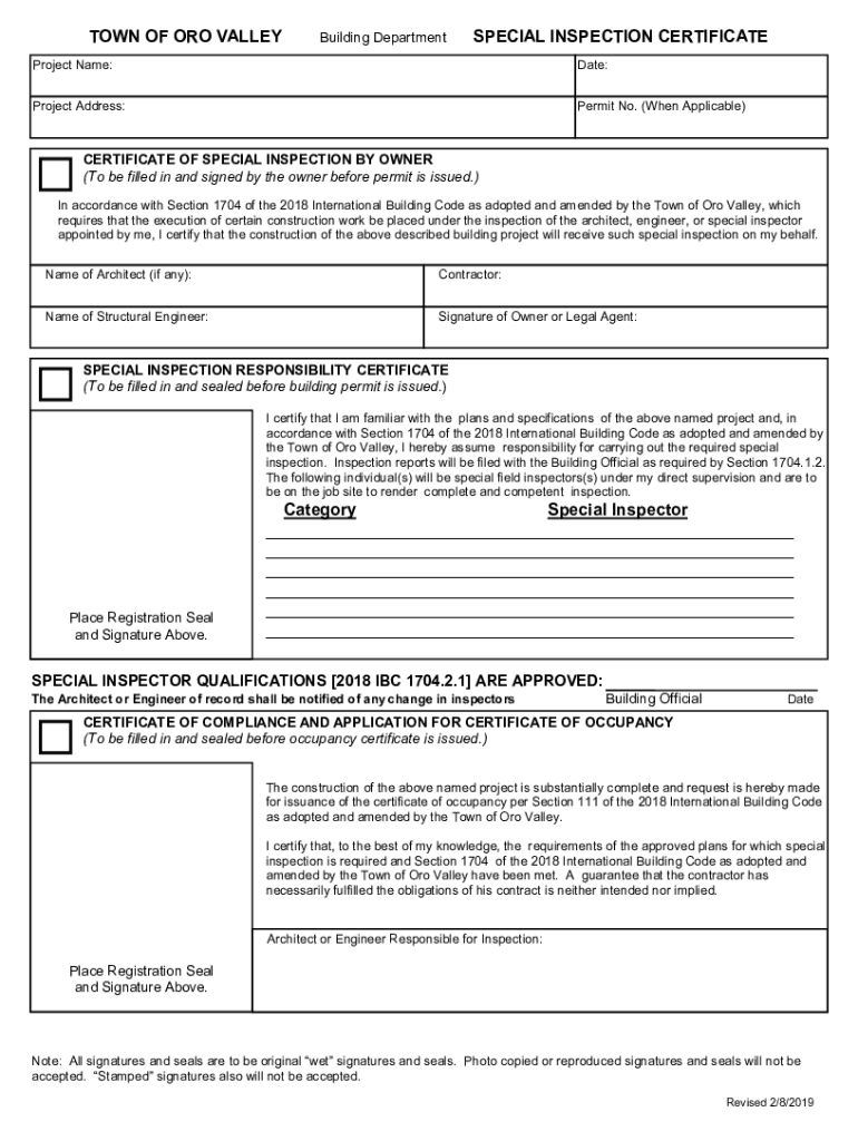 Fillable Online certificate of special inspection Fax Email Print ...