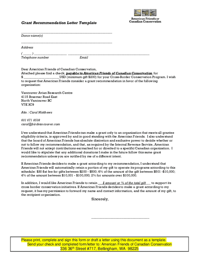 Fillable Online Grant Recommendation Letter Template Fax Email Print ...
