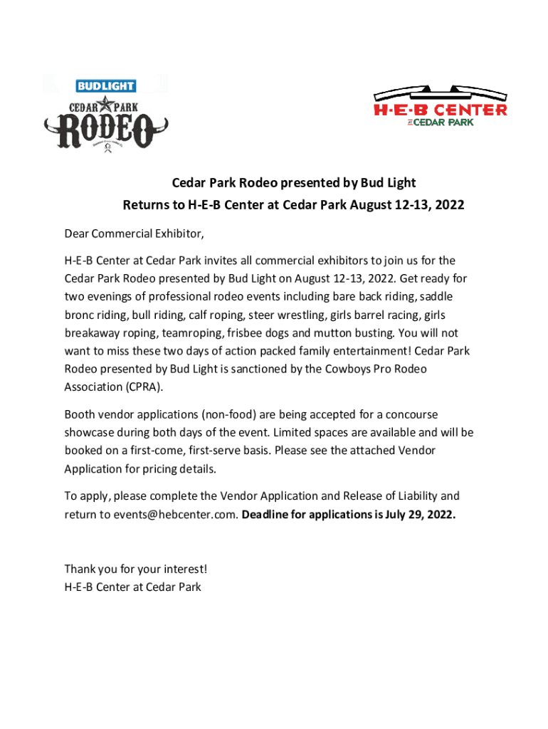 Fillable Online Cedar Park Rodeo presented by Bud Light Returns to ...