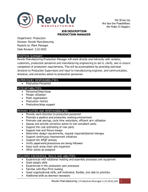 Fillable Online Production Manager Job Description Template Fax Email ...