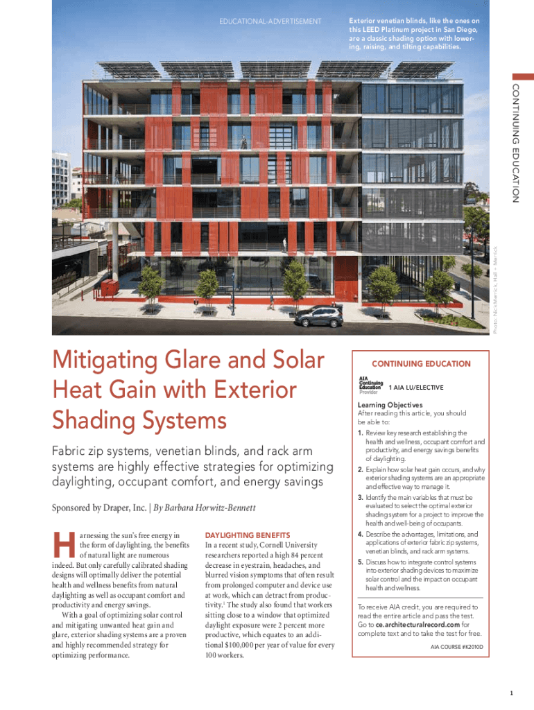 Fillable Online Mitigating Glare and Solar Heat Gain with Exterior ...