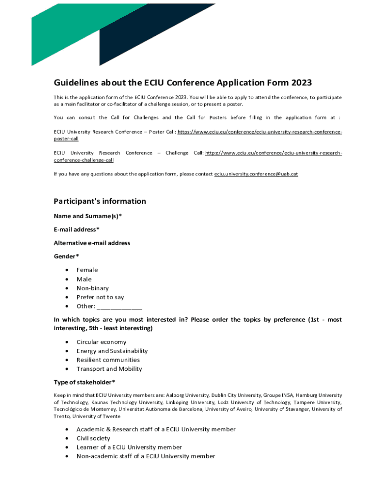 Fillable Online Guidelines about the ECIU Conference Application Form ...
